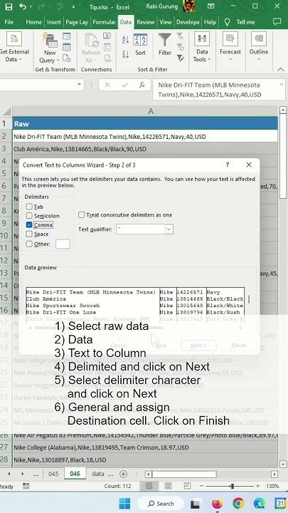 Parse Data Using Text To Column Excel Tips And Tricks Youtube