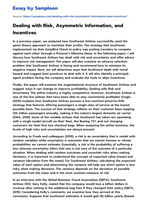 ≫ Dealing With Risk Asymmetric Information And Incentives Free Essay Sample On