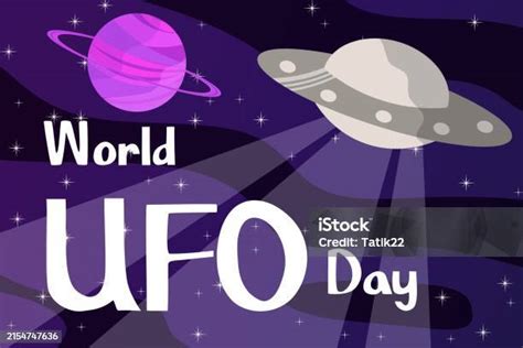 세계 Ufo의 날 Ufo와 우주의 행성 공간 배경입니다 세계 Ufo의 날 포스터 공휴일에 대한 스톡 벡터 아트 및 기타 이미지