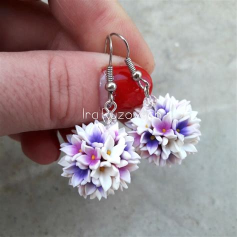 Ball Earrings Lilac Flowers Hand Made Polymer Clay Syringa Etsy