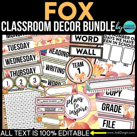 Fox Themed Classroom Decor Bundle Clutter Free Classroom Store