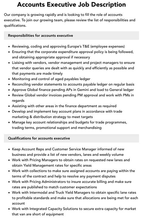 Accounts Executive Job Description Velvet Jobs