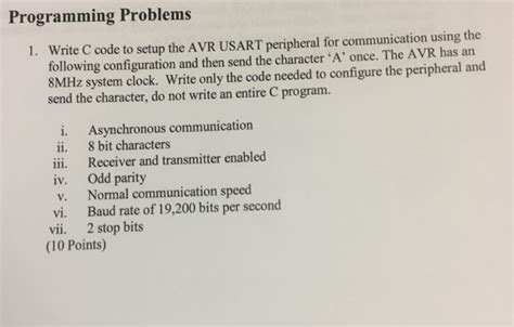 Programming Problems Write C Code To Setup The AVR Chegg