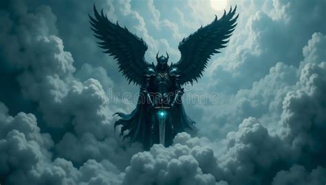 Dark Angel Warrior Celestial Cloudscape In Somber Fantasy Art Stock Illustration Illustration