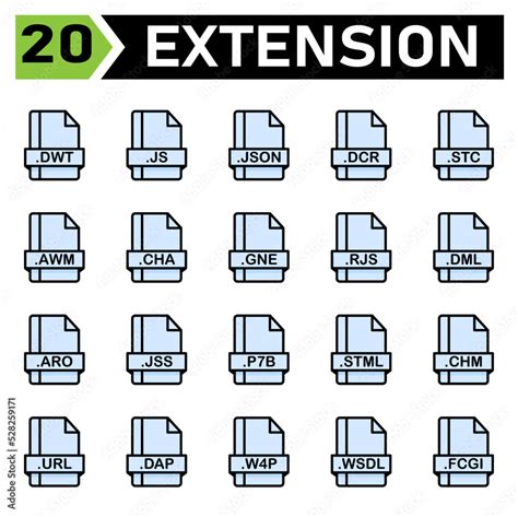 Stock Vektorgrafik „file Extension Icon Set Include Dwt Js Json Dcr