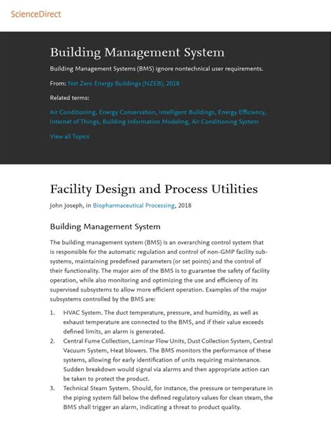 building management system facility design and process utilities