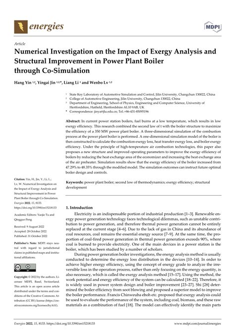 Pdf Numerical Investigation On The Impact Of Exergy Analysis And Structural Improvement In