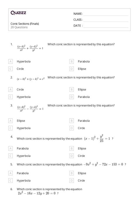 50 Conic Sections Worksheets For 9th Year On Quizizz Free And Printable
