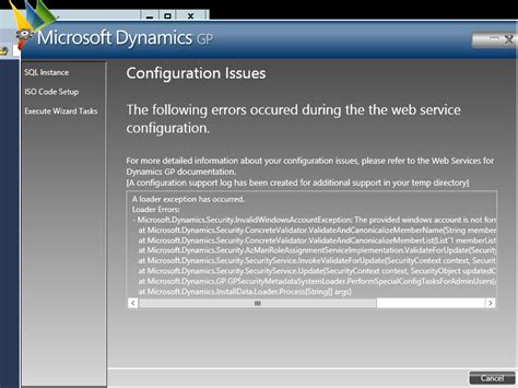web services upgrade error “the provided windows account is not