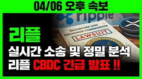 04 06 오후 속보실시간 소송 및 정밀 분석 리플 Cbdc 긴급 발표 리플코인전망 리플코인호재 리플전망 리플코인 리플 리플코인시세 리플코인소송 Youtube