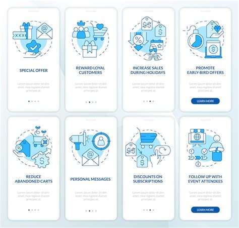 Premium Vector Discount Strategy Blue Onboarding Mobile App Screen Set