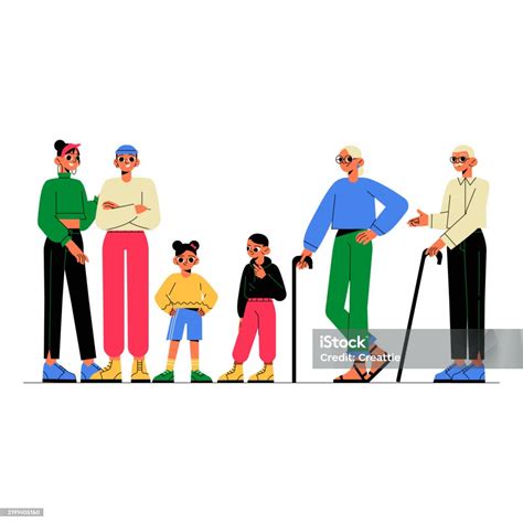 가족 단결 다양성 및 연결을 상징하는 평면 벡터 일러스트 레이 션에서 여러 세대와 다양한 가족 모임 흰색 배경에 고립 가족에 대한 스톡 벡터 아트 및 기타 이미지 Istock