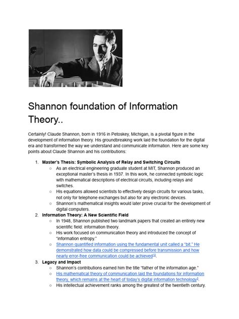 Claude Shannons Information Theory Insights Pdf Information
