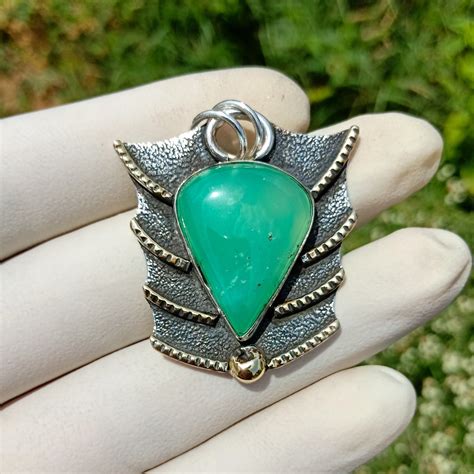 Chrysopras Anhänger Chrysopras Anhänger 925 Sterling Silber Anhänger 18k Gold Anhänger