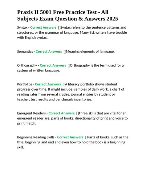 Praxis Ii 5001 Free Practice Test All Subjects Exam Question And Answers 2025 Exams Nursing