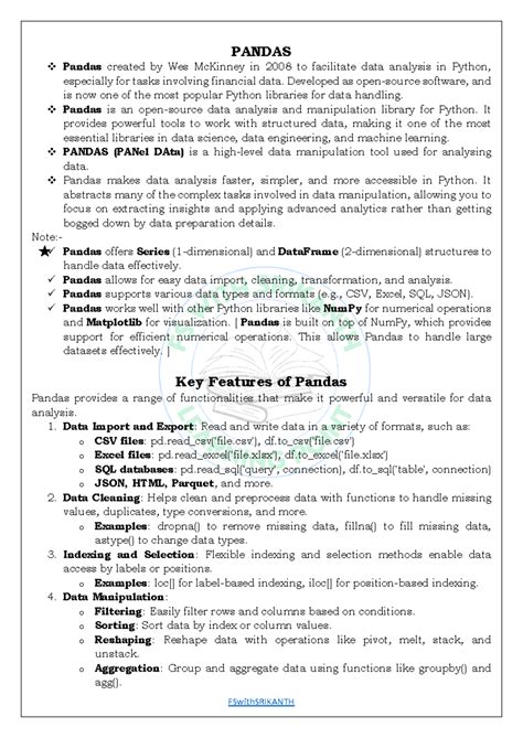Unit Iv Pandas De Notes Pandas Pandas Created By Wes Mckinney In