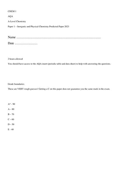 AQA A Level Chemistry Paper FINAL QUESTION PAPER AND MARK SCHEME Inorganic And Physical