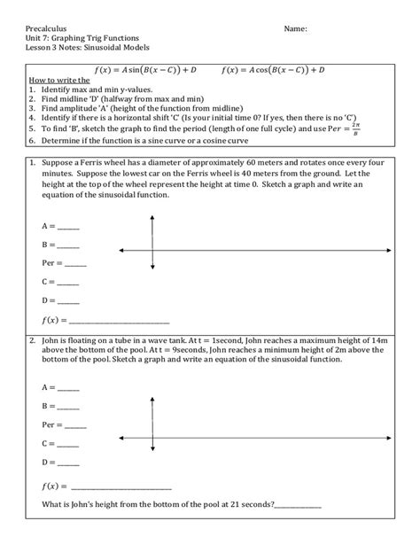 Pcu7 Lesson 3 Sinusoidal Models Notes Pdf Sine Wave Pendulum