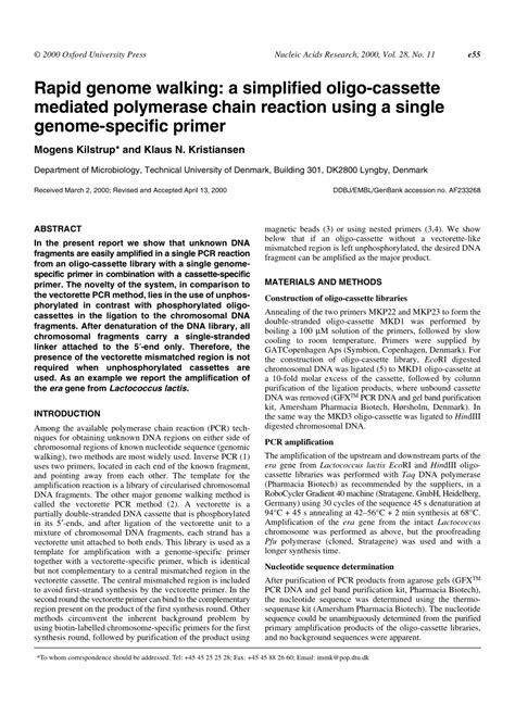 Pdf Rapid Genome Walking A Simplified Oligo Cassette Mediated Polymerase Chain Reaction Using