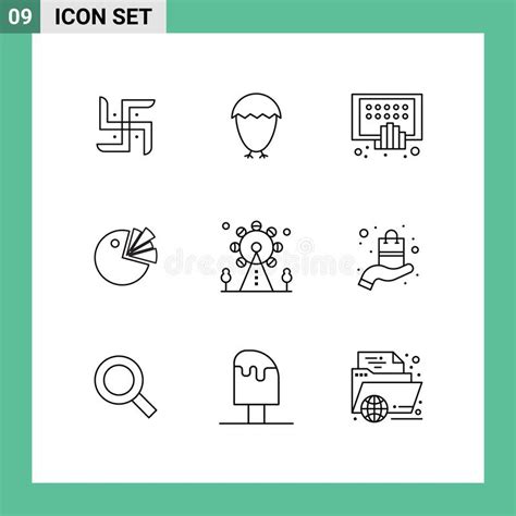 Modern Set Of 9 Outlines Pictograph Of Holiday Presentation Apps Chart Tablet Stock Vector