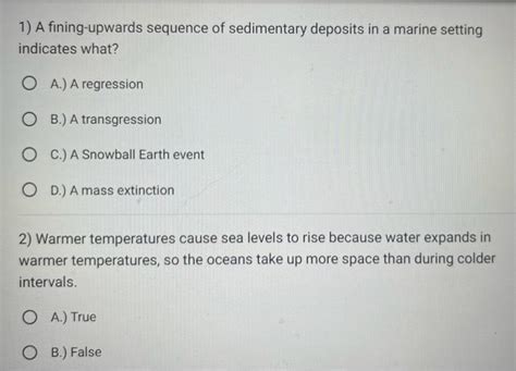 Solved 1 A Fining Upwards Sequence Of Sedimentary Deposits