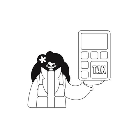 Premium Vector Girl Grasps Calculator Linear Art Vector Image