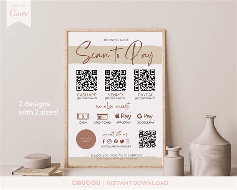 Editable Scan To Pay Template Payment Sign Qr Code Sign Business Canva Paypal Venmo Scan Sign