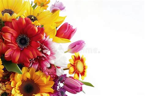 Small Vibrant Flower Bouquet With Empty Space On The Right Stock