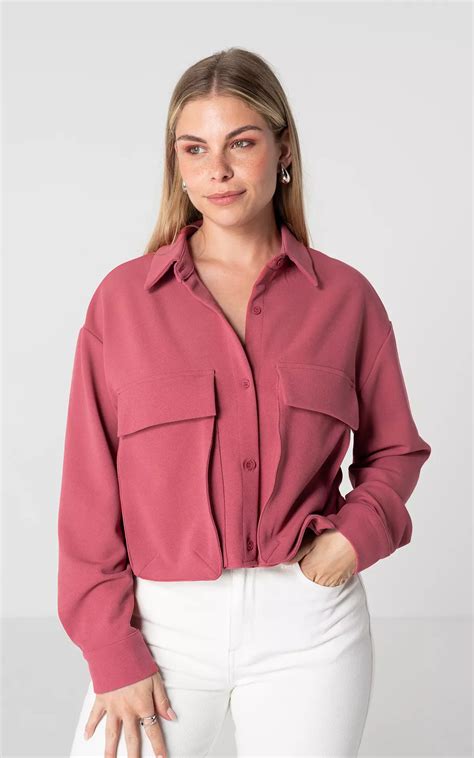 Short Model Blouse With Chest Pockets Mauve Pink