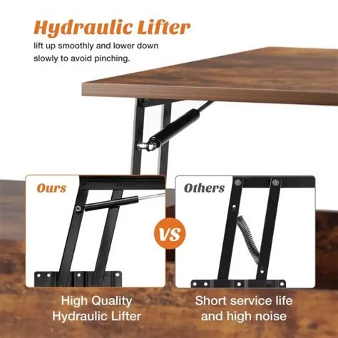 리프트 탑 커피 테이블 상승 탁상 목재 다이닝 센터 테이블 보관 선반 및 숨겨진 칸막이 Café 가구