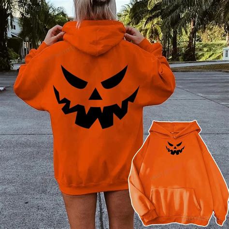 Halloween Pumpkins Orange Hoodies Casual Long Sleeves Hooded Funny