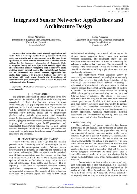 Pdf Integrated Sensor Networks Applications And Architecture Design