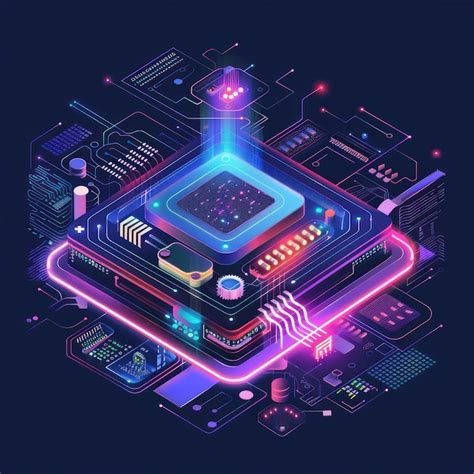 21 양자 컴퓨팅 첨단 프로세서 평면 설계 일러스트레이션 프리미엄 Ai 생성 이미지