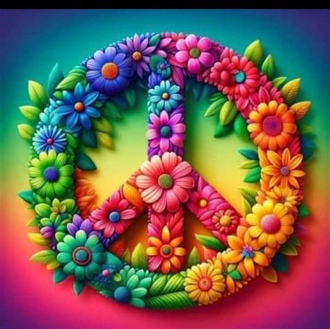 Peace Sign Made Of Flowers On Rainbow Background Rainbow Floral Peace