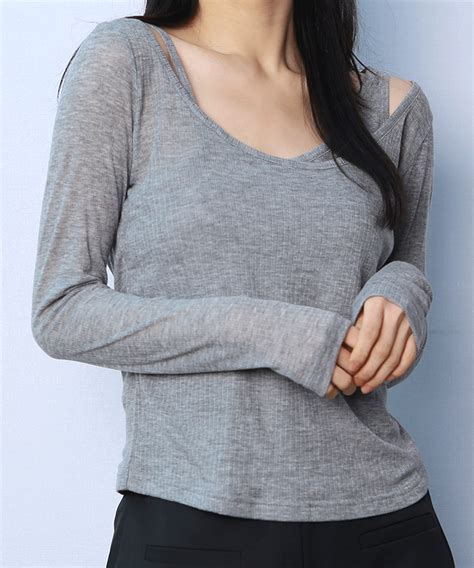 골지 레이어드 슬림 긴팔 티셔츠