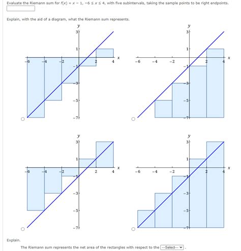 solved evaluate the riemann sum for f x x−1 −6≤x≤4 with