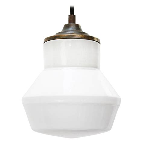 White Porcelain Opaline Glass Vintage Industrial Brass Pendant Lights