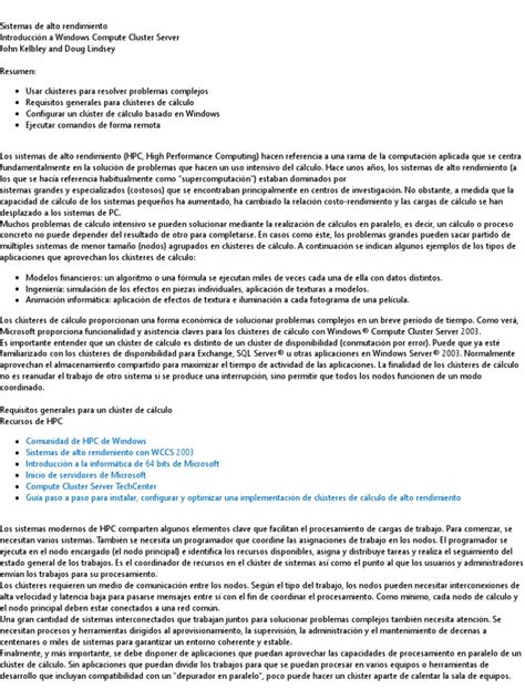 High Performance Computing Hpc And Windows Compute Cluster Server Pdf Grupo De