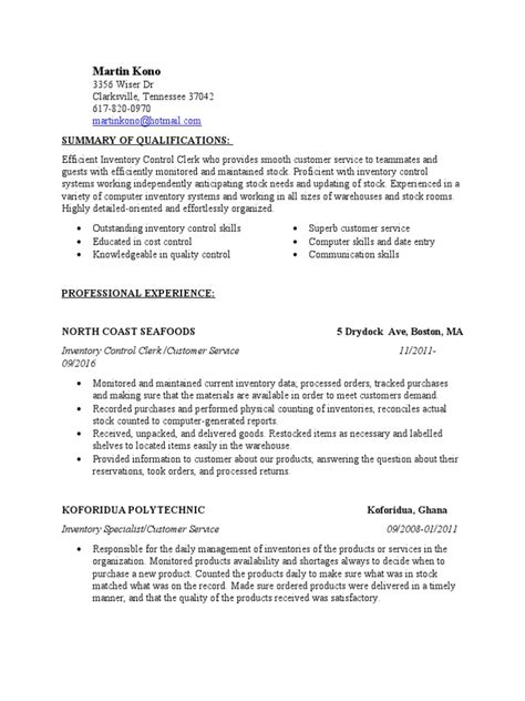 Inventory Control Resume Pdf Inventory Supply Chain