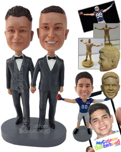 Custom Bobblehead Gay Same Sex Wedding Couple In Wedding Attire Holdin