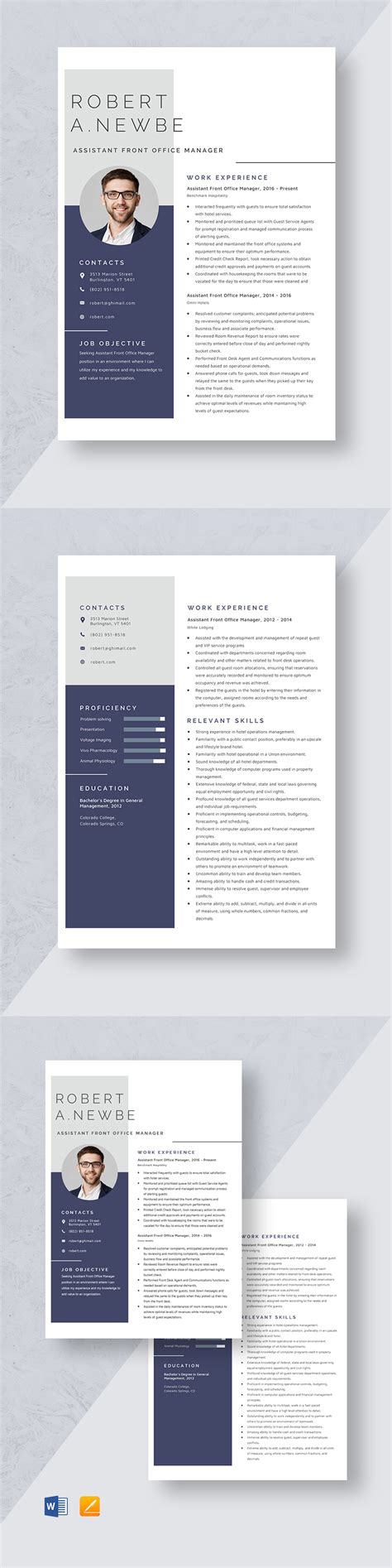 Assistant Front Office Manager Resume Template Word Apple Pages