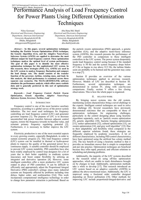 Pdf Performance Analysis Of Load Frequency Control For Power Plants
