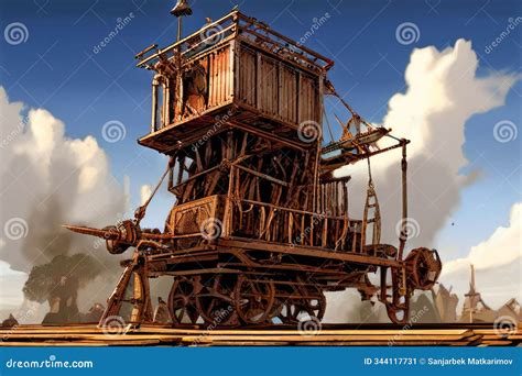 Steam Powered Siege Engine With Geared Catapulta Siege Engine Wi Stock