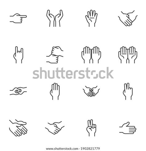 Hand Gestures Line Icons Set Outline Stock Vector Royalty Free Shutterstock