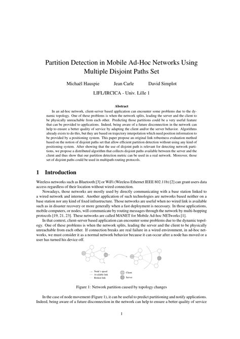pdf partition detection in mobile ad hoc networks using multiple
