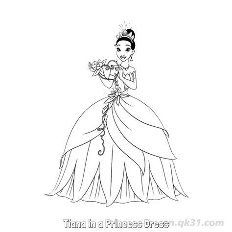 Tiana In A Princess Dress 2 Coloring Page Free Printable Disney The