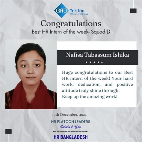 alhamdulillah i have been selected as the best hr intern of my squad