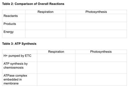 solved table 2 comparison of overall reactions table 3 atp