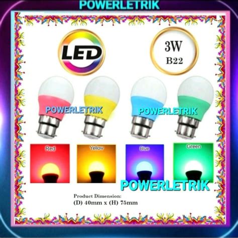 Ready Stock 3w Bc Pin B22 Extra Bright Led Colour Bulb Red Yllow Blue Green 3w Pin Bc
