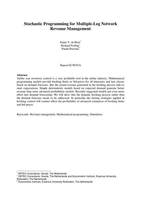 Pdf Stochastic Programming For Multiple Leg Network Revenue Management